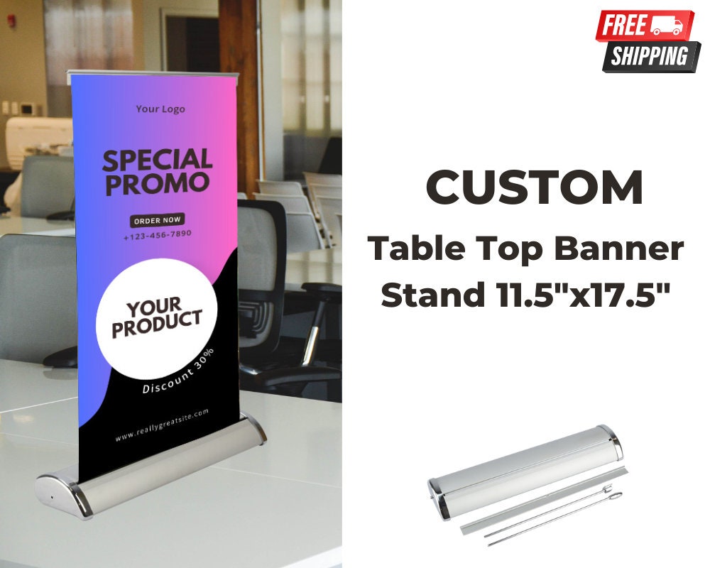 Custom Tabletop Banner Stand - Small Roll-Up Banner for Events and Sto ...